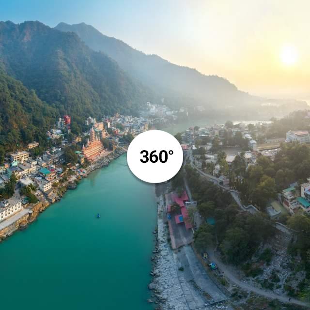 A 360 Degree Panorama of Rishikesh from Laxman Jhulla with the...