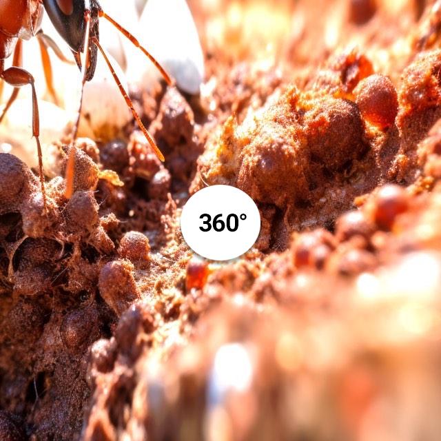 Spherographic image from an ant's perspective of ants ten...