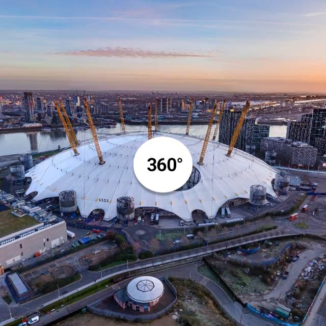 The O2 Arena, London, UK. Also overlooking Canary Wharfs skyl...