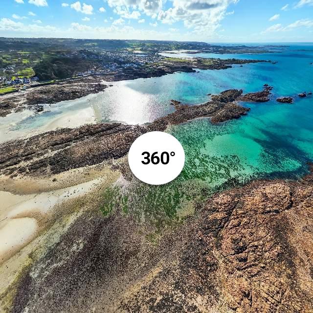 Grandes Rocques and Cobo Bay on a spring low tide. Approx 0.5m...